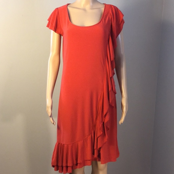Heirloom | Dresses | Heirloom Red Shortslv Asymmetrical Ruffle Dress ...
